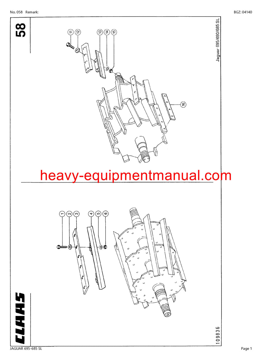 CLAAS JAGUAR 695-685 SL FORAGE HARVESTER PARTS CATALOG MANUAL (SN: 189 – Heavy Equipment Manual