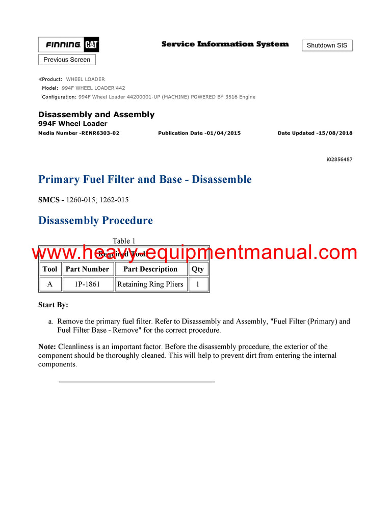 Caterpillar 994F WHEEL LOADER Full Complete Service Repair Manual 442 ...