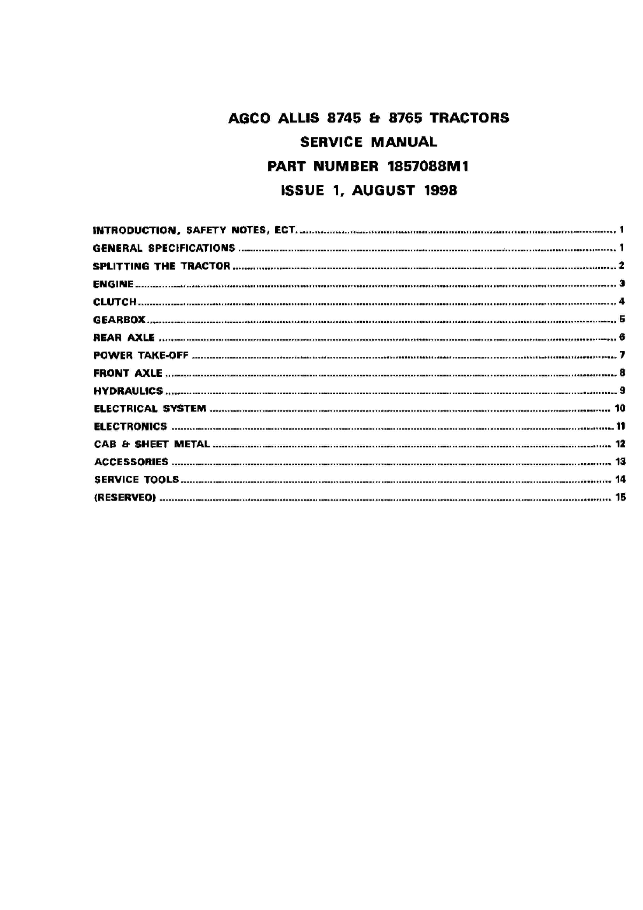 AGCO Allis 8765 Tractor Service Manual - PDF Do... – Heavy Equipment Manual