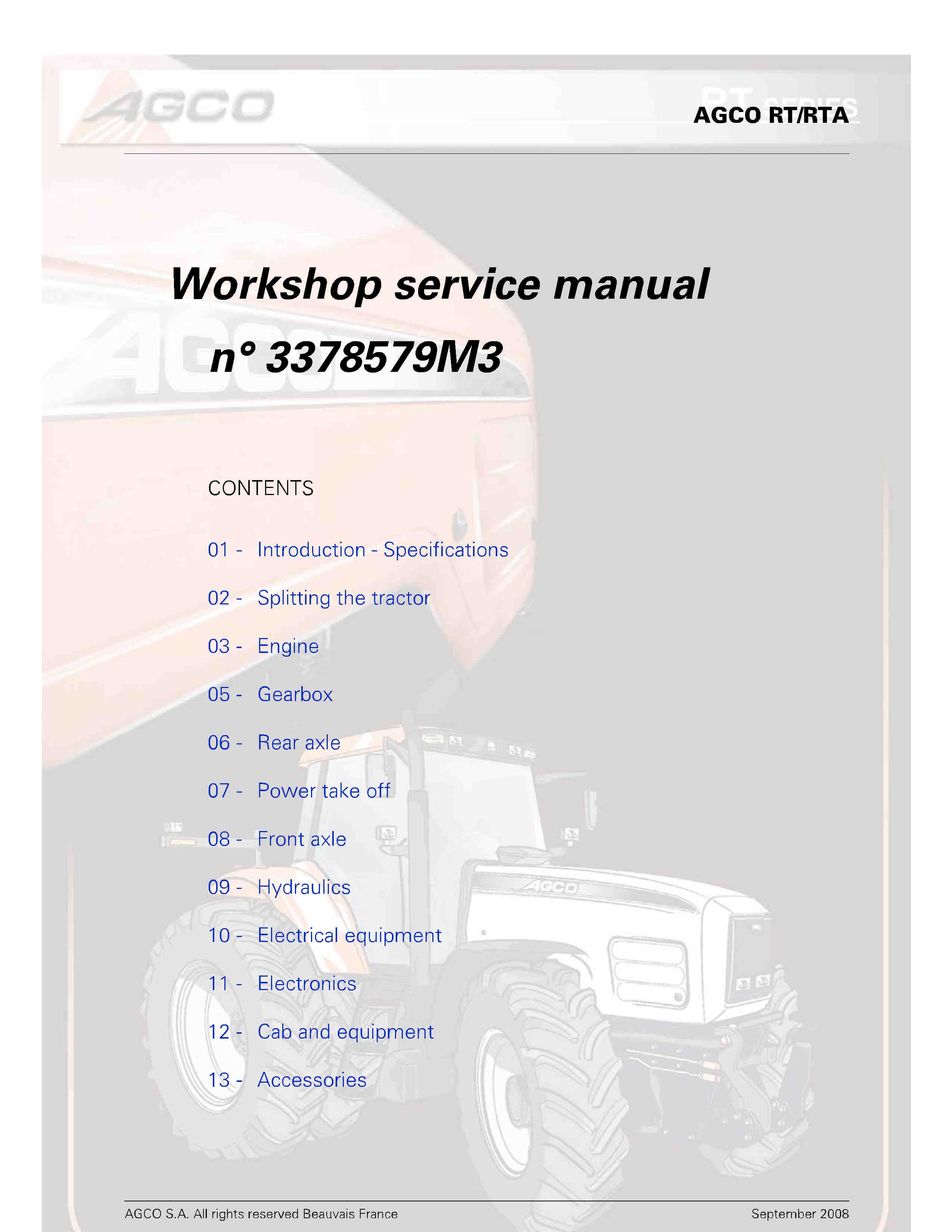 AGCO RT135 Tractor Workshop Service Manual - PDF Download – Heavy ...