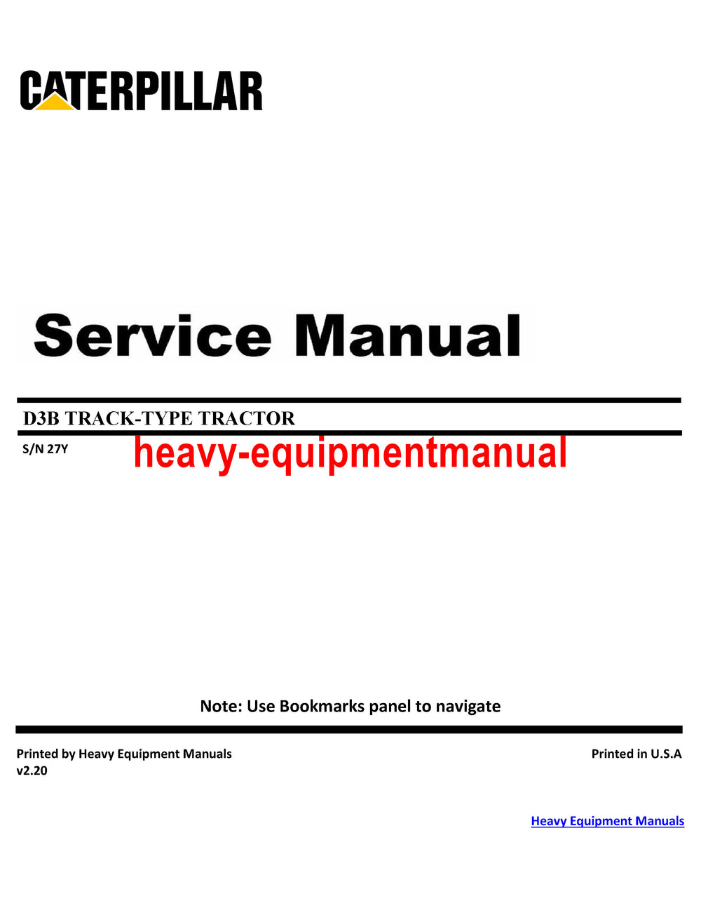 Download Caterpillar D3B TRACK TYPE TRACTOR Service Repair Manual 27Y ...