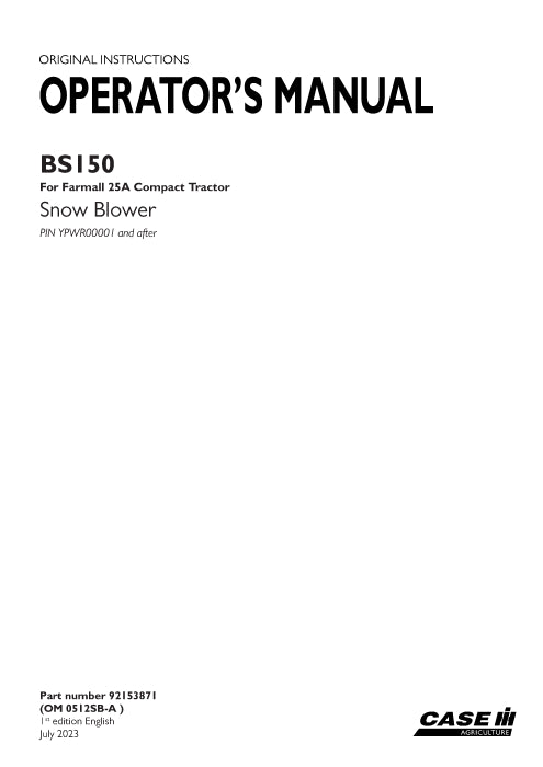 Case IH BS150 Snow Blower Operator PDF Manual 9... – Heavy Equipment Manual