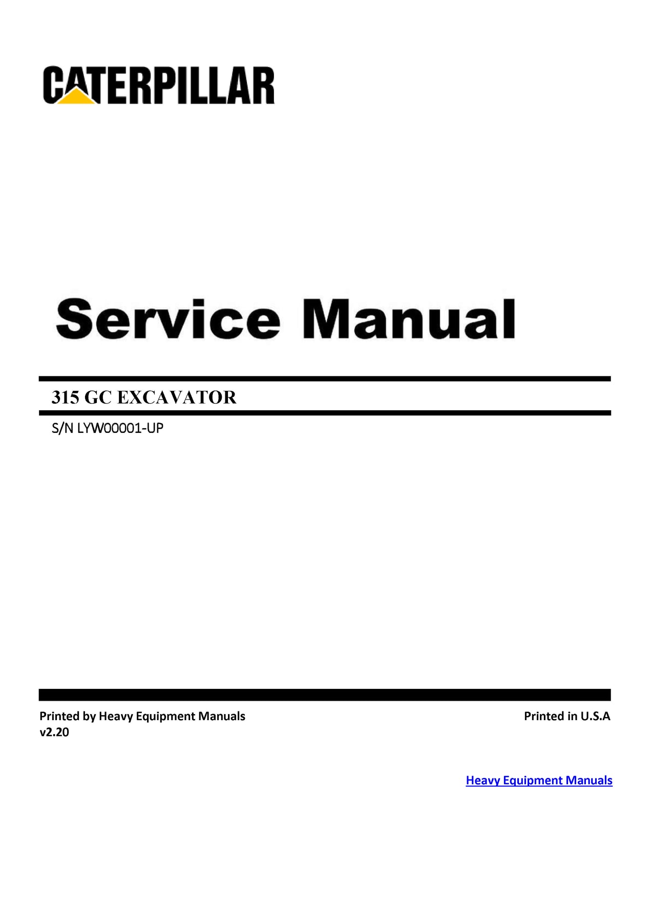 Caterpillar 315 GC Excavator Service Repair Man... – Heavy Equipment Manual