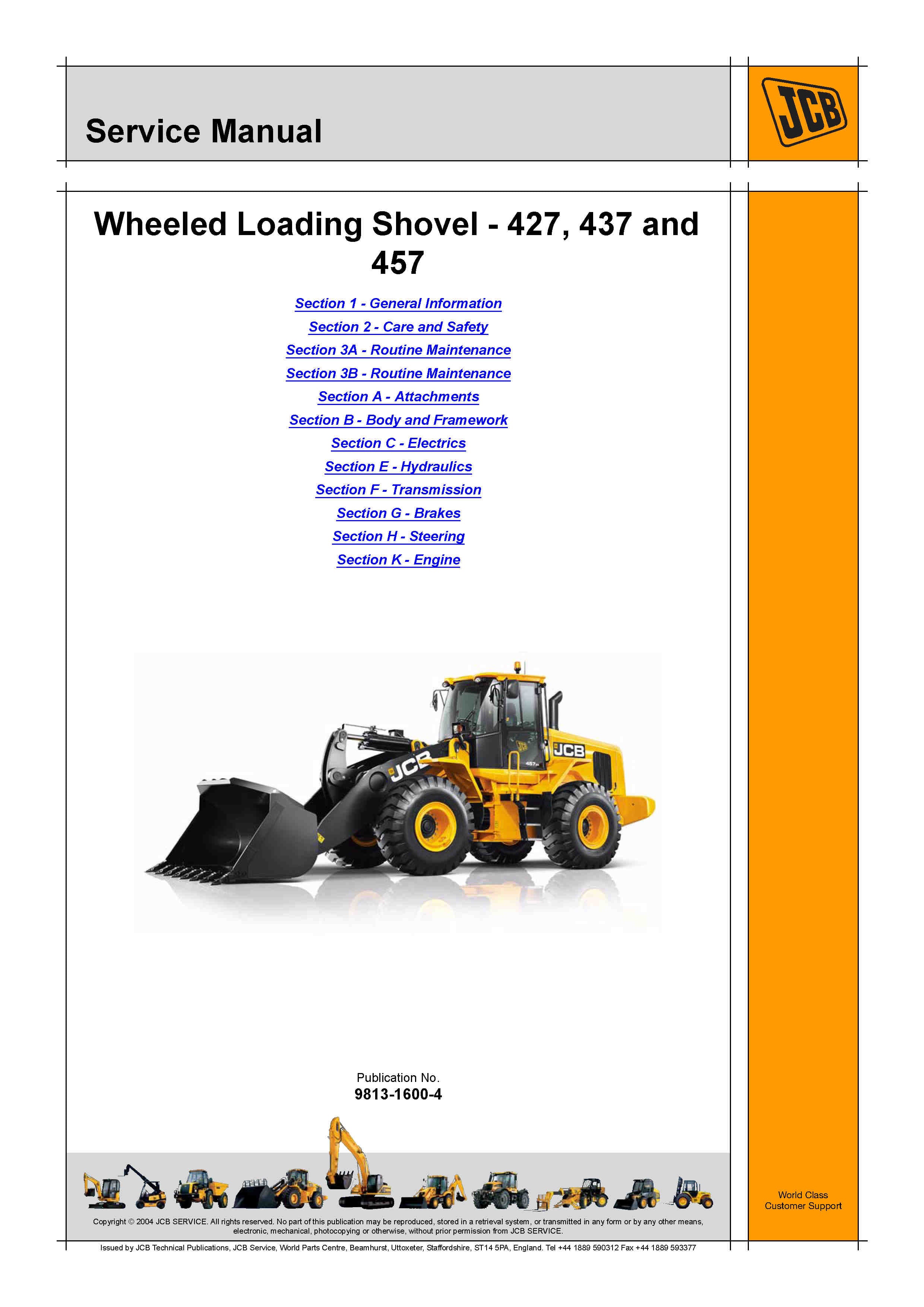 JCB 457 Wheeled Loading Shovel Service Repair M... – Heavy Equipment Manual