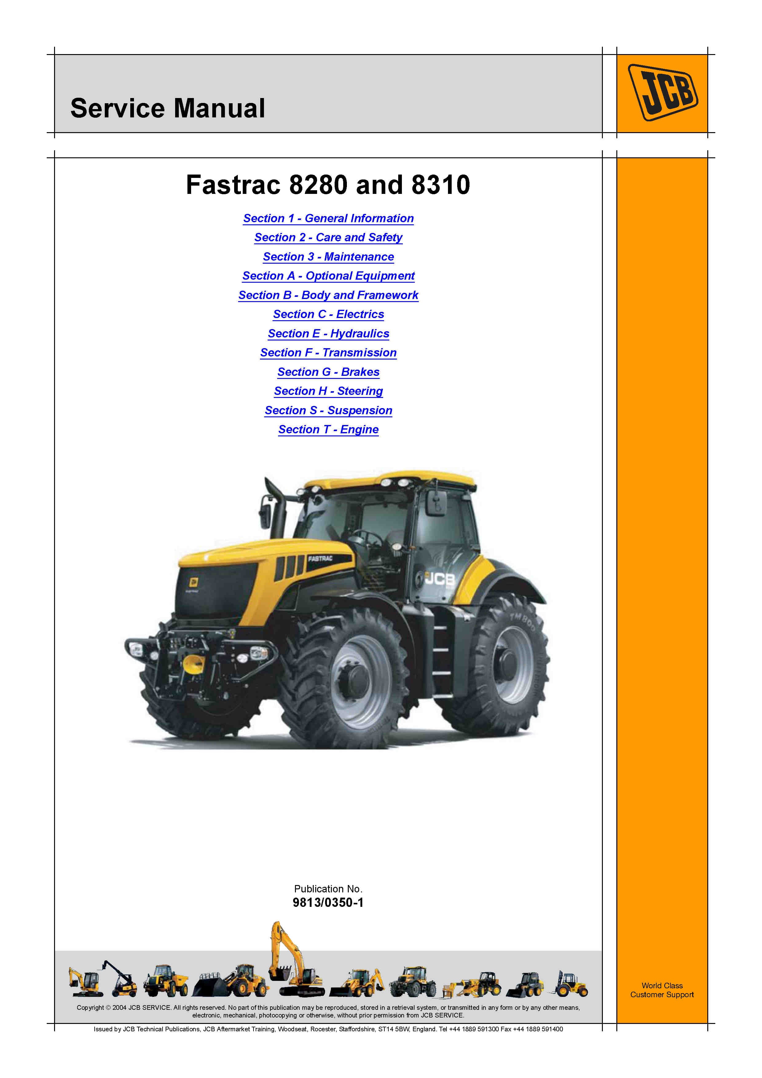 JCB 8280, 8310 Fastrac Service Repair Manual - PDF Download – Heavy ...