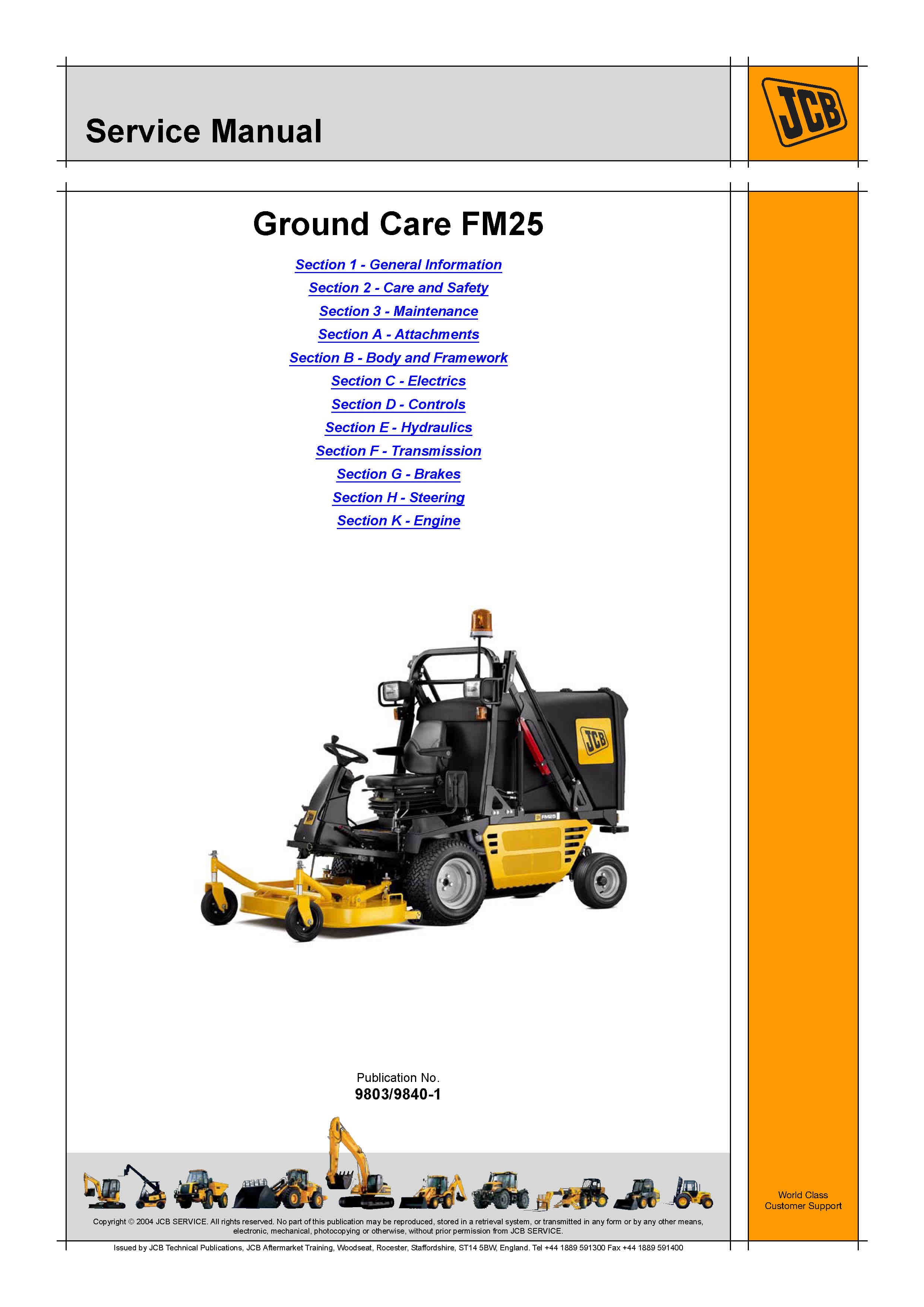 JCB FM25 Ground Care Service Repair Manual - PD... – Heavy Equipment Manual