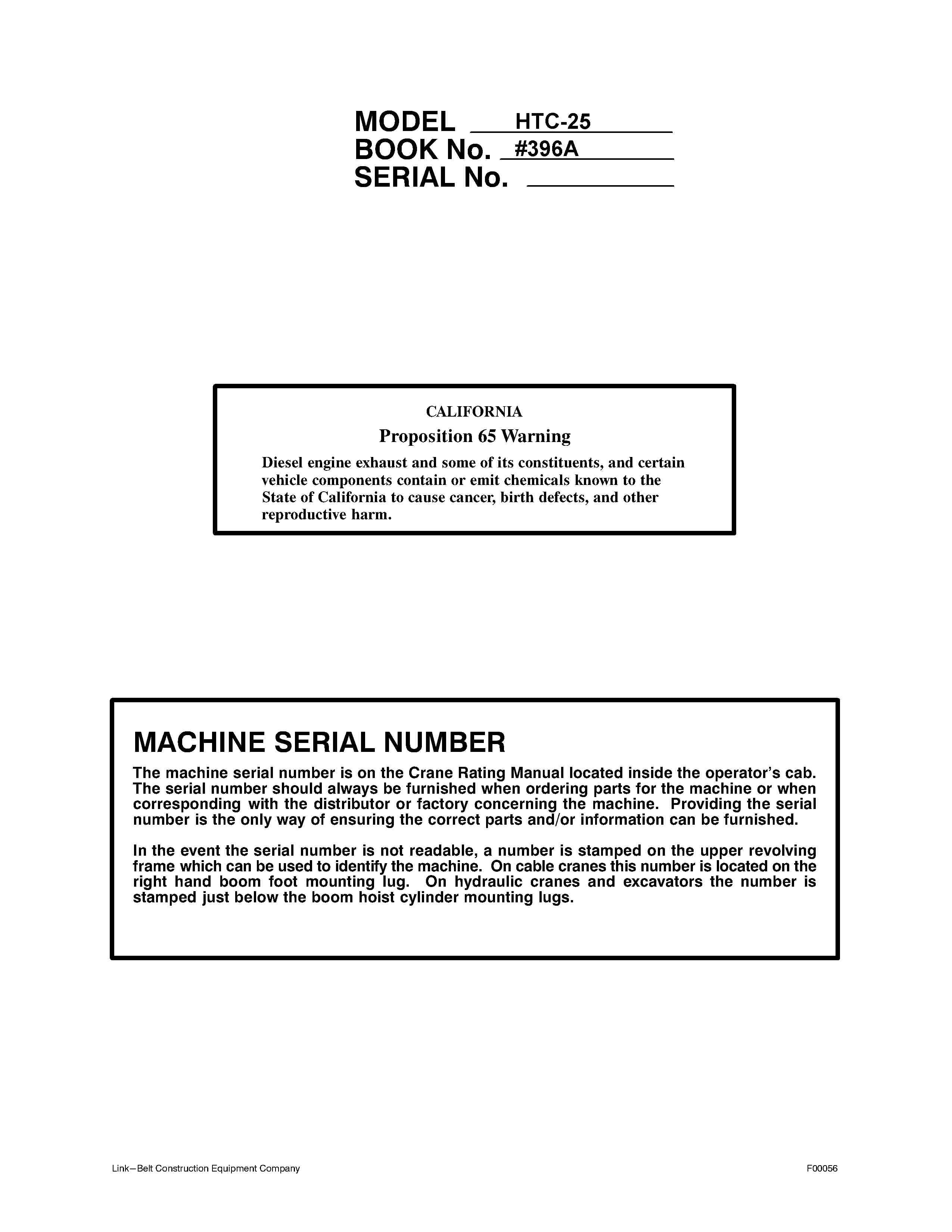 Link Belt HTC-25 Crane Operator Manual – Heavy Equipment Manual
