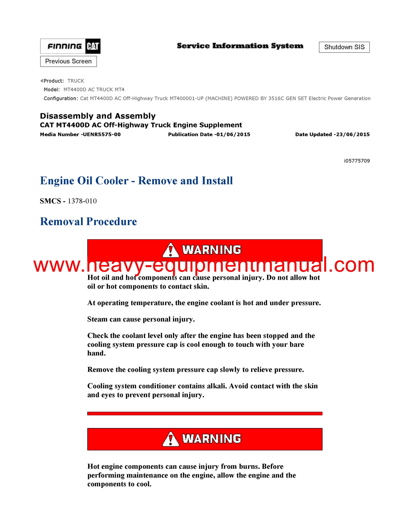 Download Caterpillar MT4400D AC Truck Service R... – Heavy Equipment Manual