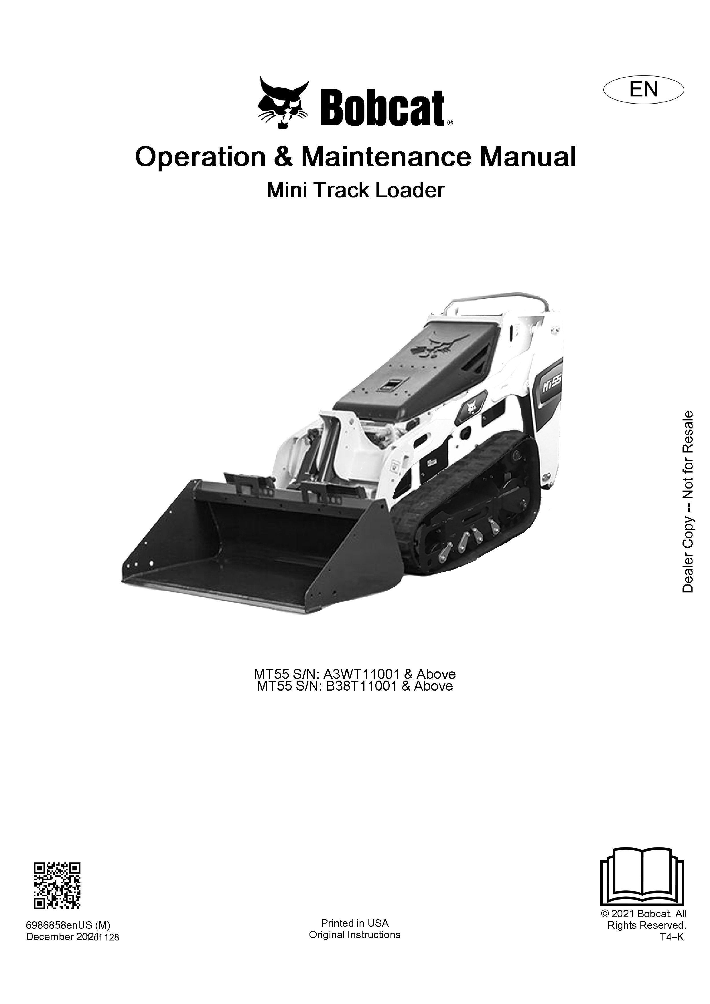 Bobcat MT55 Mini Track Loader Operation And Mai... – Heavy Equipment Manual