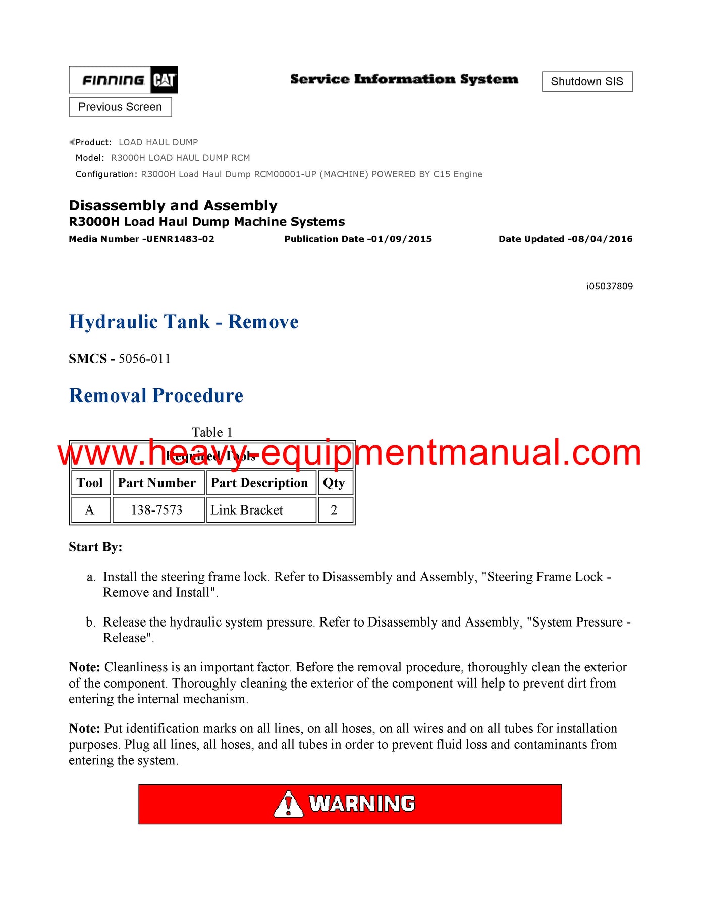 Download Caterpillar R3000H LOAD HAUL DUMP Serv... – Heavy Equipment Manual