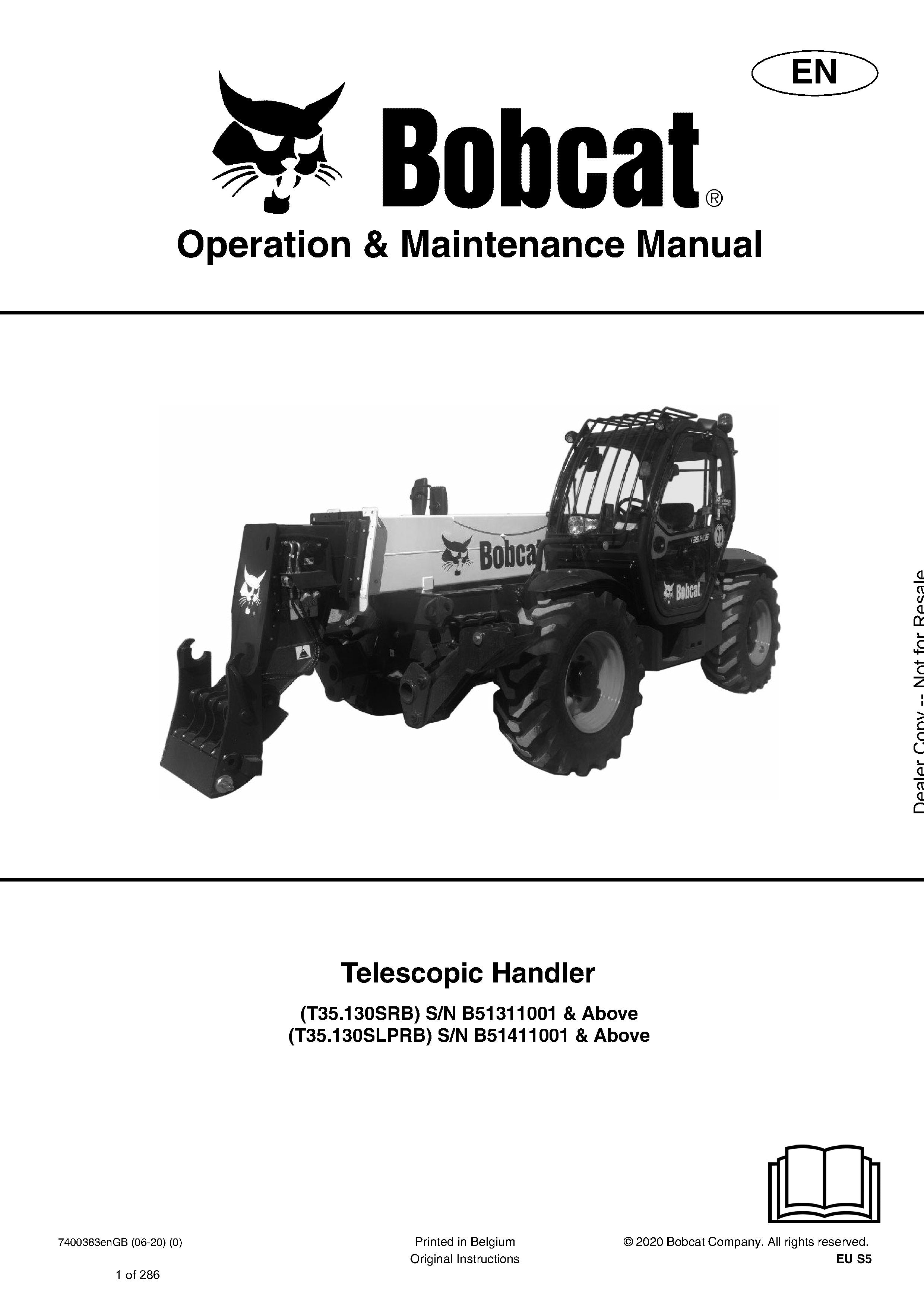 Bobcat T35130 Telescopic Handler Operation And ... – Heavy Equipment Manual
