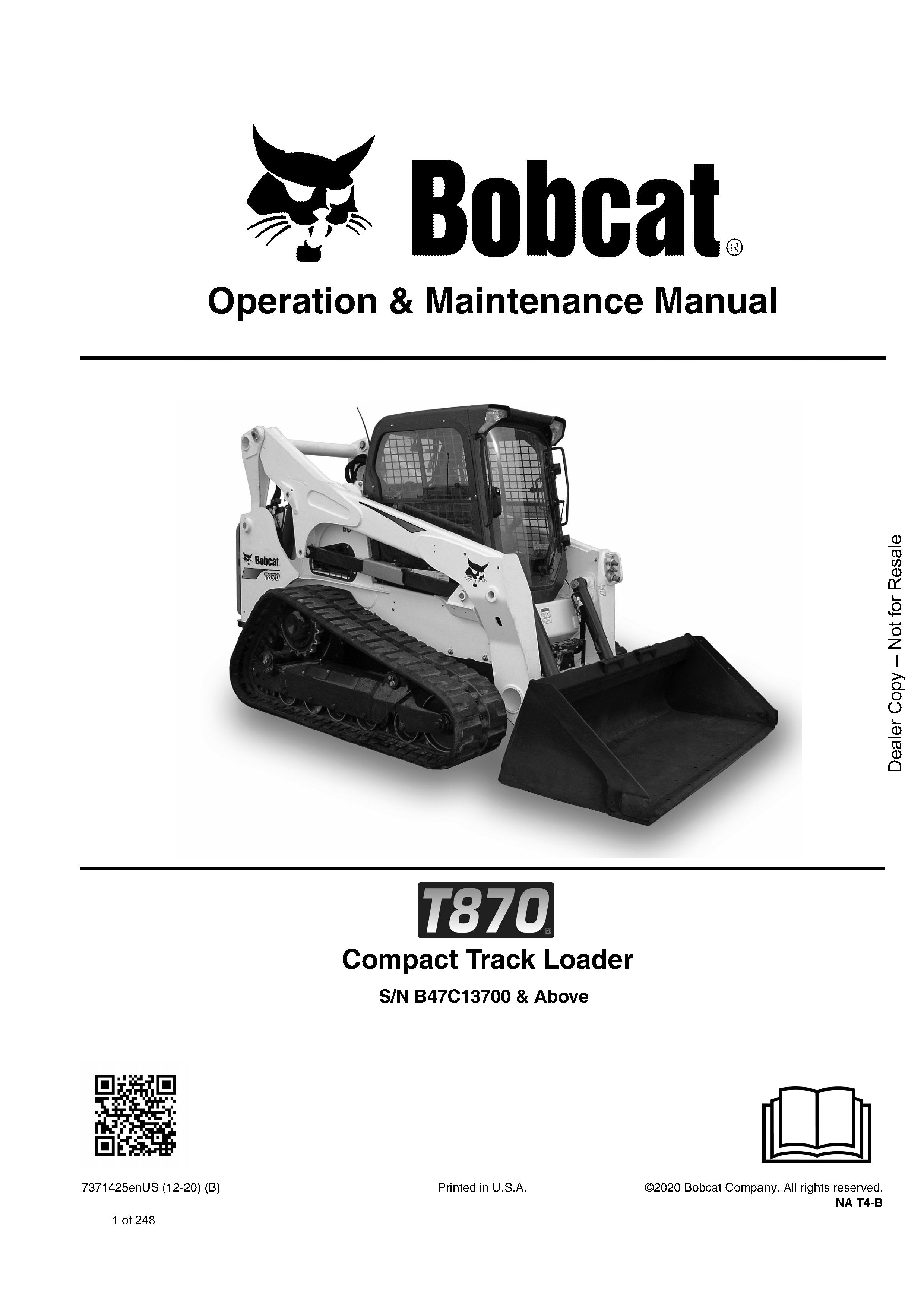 Bobcat T870 Compact Track Loader Operation And ... – Heavy Equipment Manual