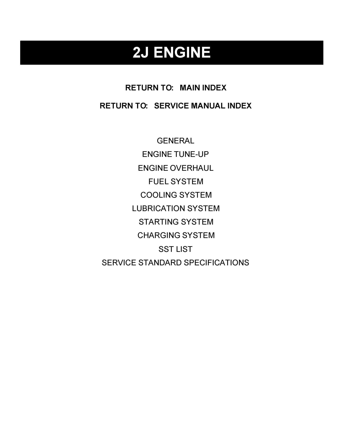 Toyota 2J Engine Service Repair Manual – Heavy Equipment Manual