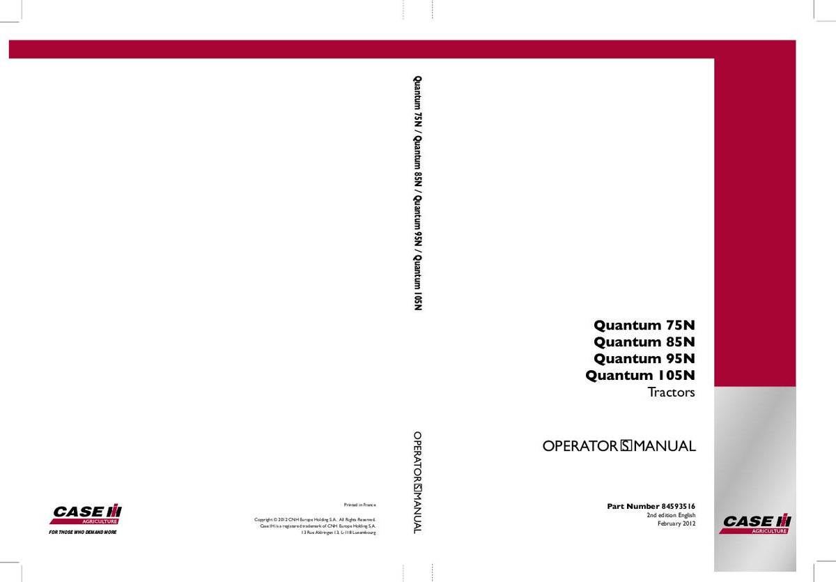 Case IH Tractor Quantum 75N 85N 95N 105N Operator’s Manual 84593516 ...