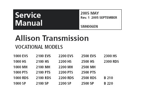 ALLISON TRANSMISSION 1000 & 2000 SERIES GEA... – Heavy Equipment Manual