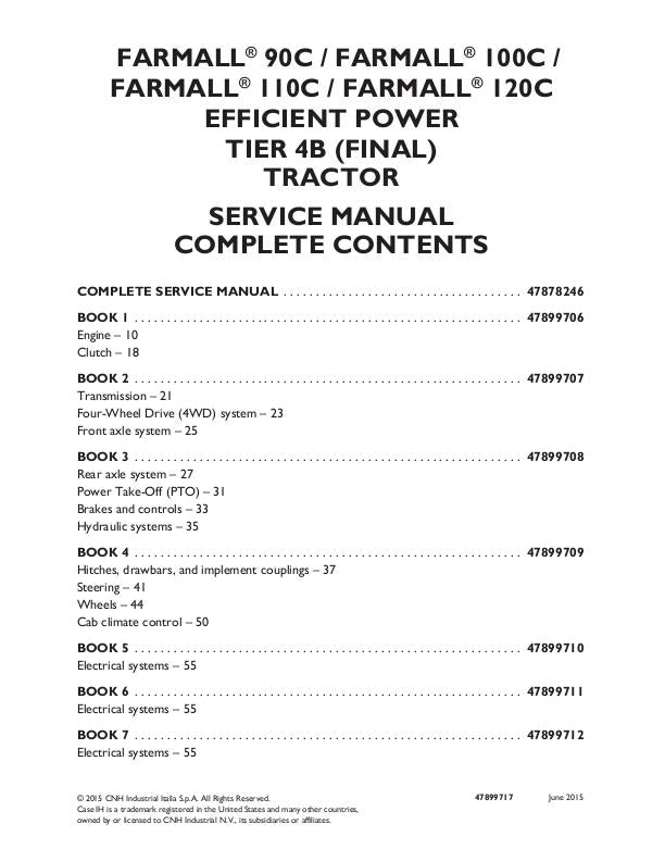 Case IH Farmall 90C 100C 110C 120C Tractor Service Repair Manual 47878 ...