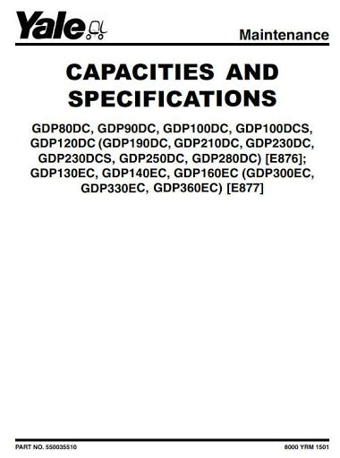 Yale GDP300EC, GDP330EC, GDP360EC Diesel Forklift Truck E877 Series Se – Heavy Equipment Manual
